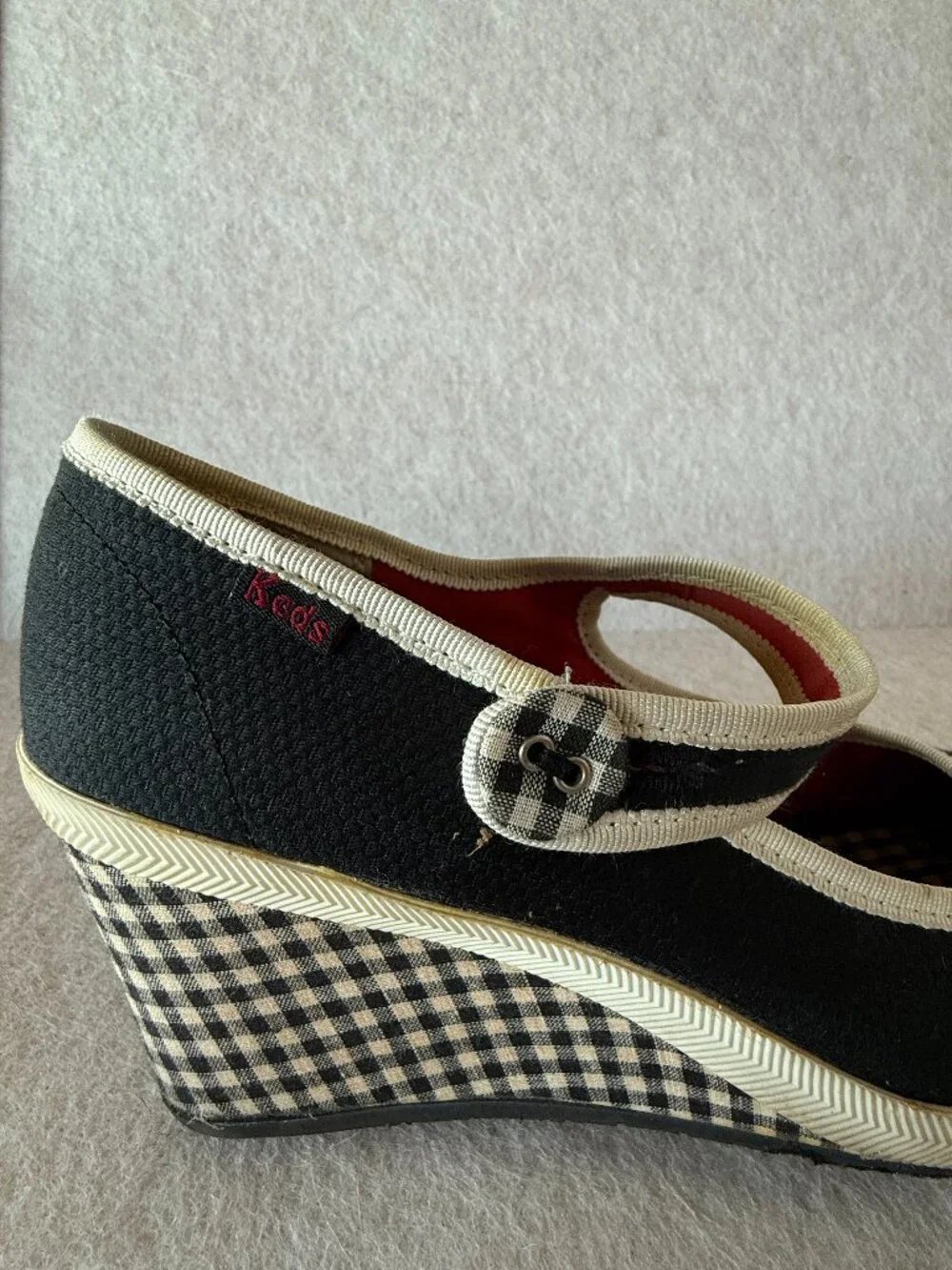 Keds | Shoes | Vintage Keds Gingham Black White Mary Jane Wedge Heels ...